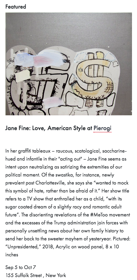 Jane Fine, “Love, American Style” Mentioned in Artnet News, ArtCritical ...
